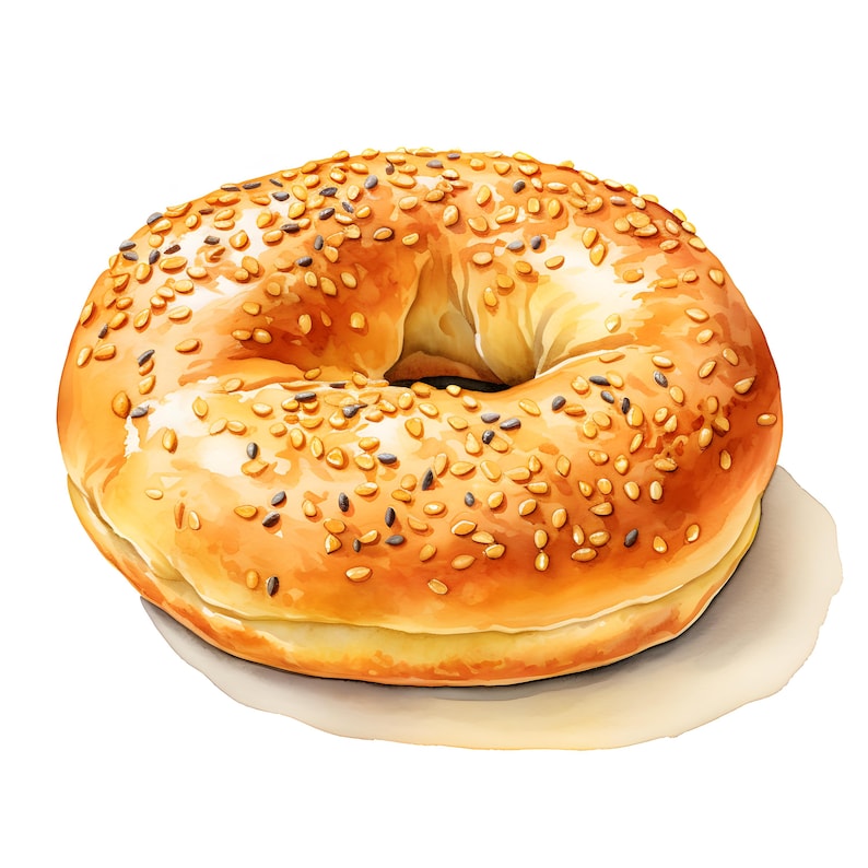 Watercolor Bagel Clipart: Printable Bakery Art (jpgs, Commercial Use ...