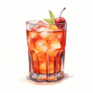 Manhattan Cocktail Watercolor Clipart: Alcohol Drink Images (jpgs) - Etsy