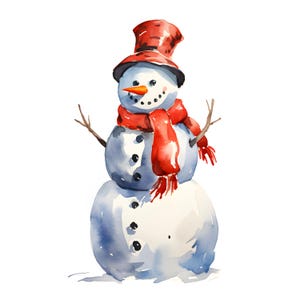 Snow Man Clipart, Snowman With Scarf Images, 10 Watercolor Clip Art ...