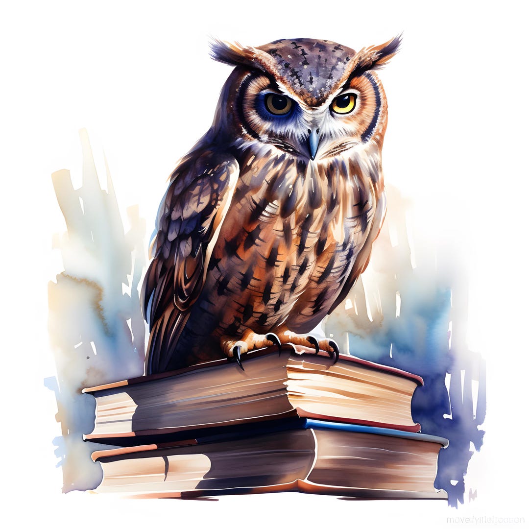 Owl on Books Clipart, Stack of Books Images, 10 Watercolor Clip Art ...