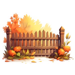 Watercolor Autumn Fence Clipart: Garden Images (jpgs, Commercial Use ...