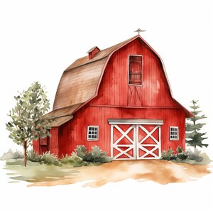 Farm Barn Clipart, Red Farm Barn Images, 10 Watercolor Clip Art ...