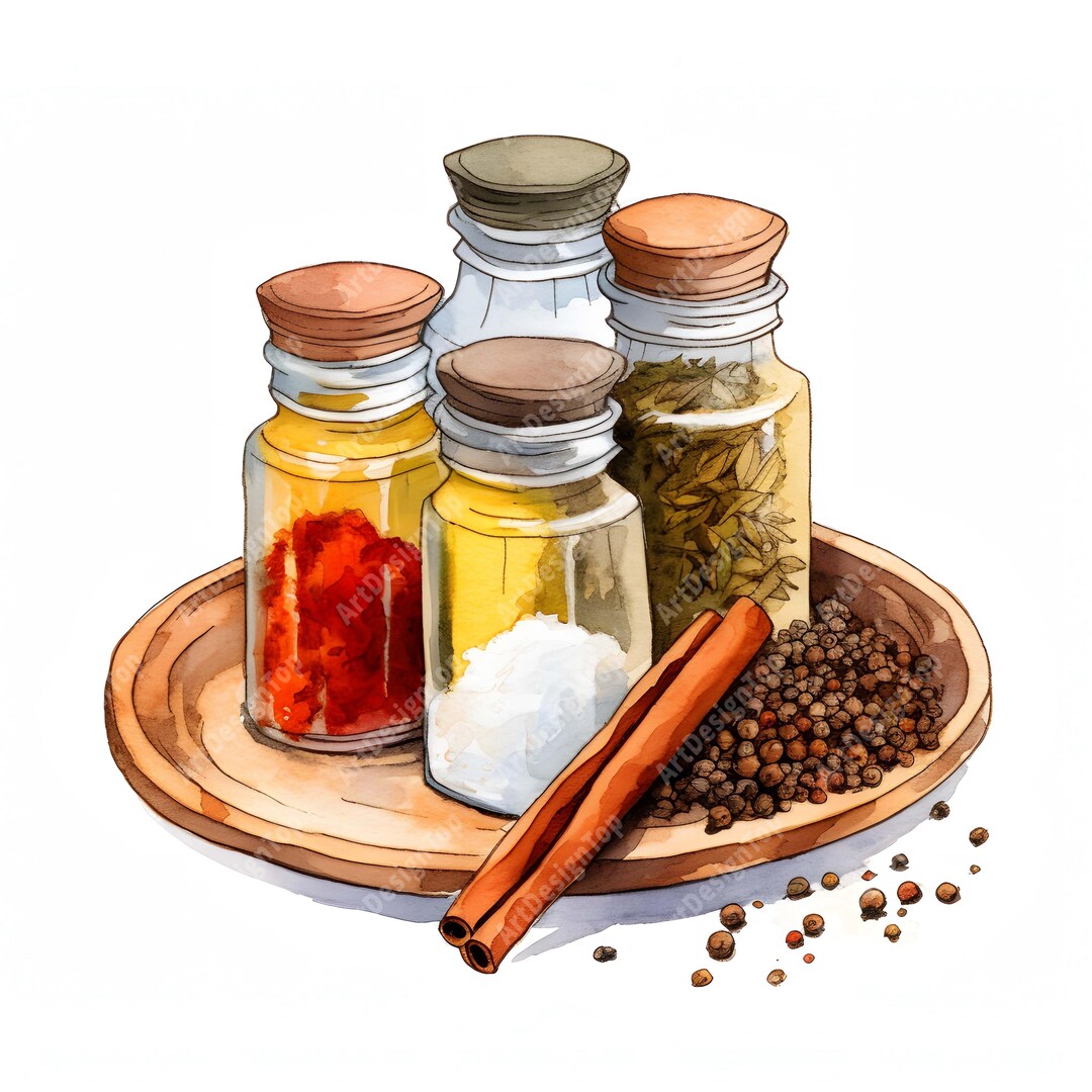 Watercolor Kitchen Spices Clipart: Printable Herbs & Spices Jpgs ...