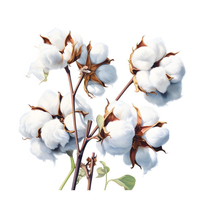 Watercolor Cotton Flower Clipart: Printable Cotton Bolls (jpgs ...