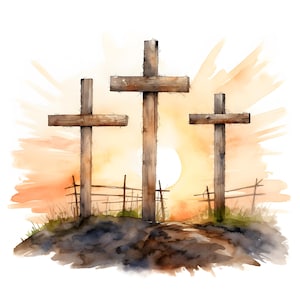 Watercolor Three Crosses Clipart: Sunset Scene (printable Jpgs) - Etsy