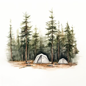 Camping Clipart, Camp in Forest Images, 10 Watercolor Clip Art ...