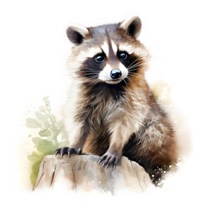 Watercolor Raccoon Clipart: Forest Animal Images (JPG, Commercial Use ...