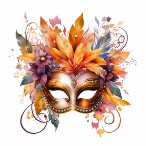 Carnival Mask Clipart, Venice Masks Images, 10 Watercolor Clip Art ...