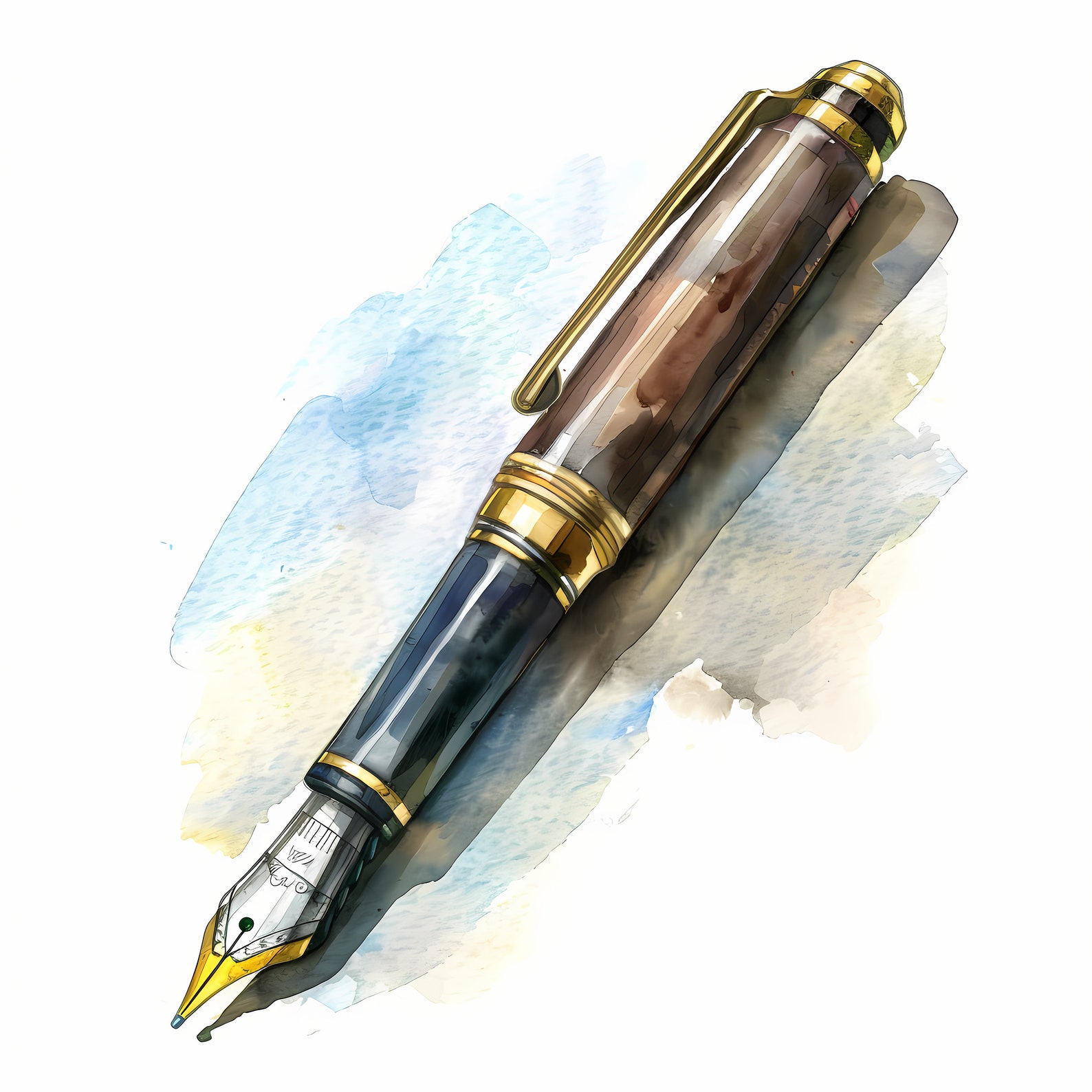 Vintage Fountain Pen Watercolor Clipart: 10 JPG Images (commercial Use ...