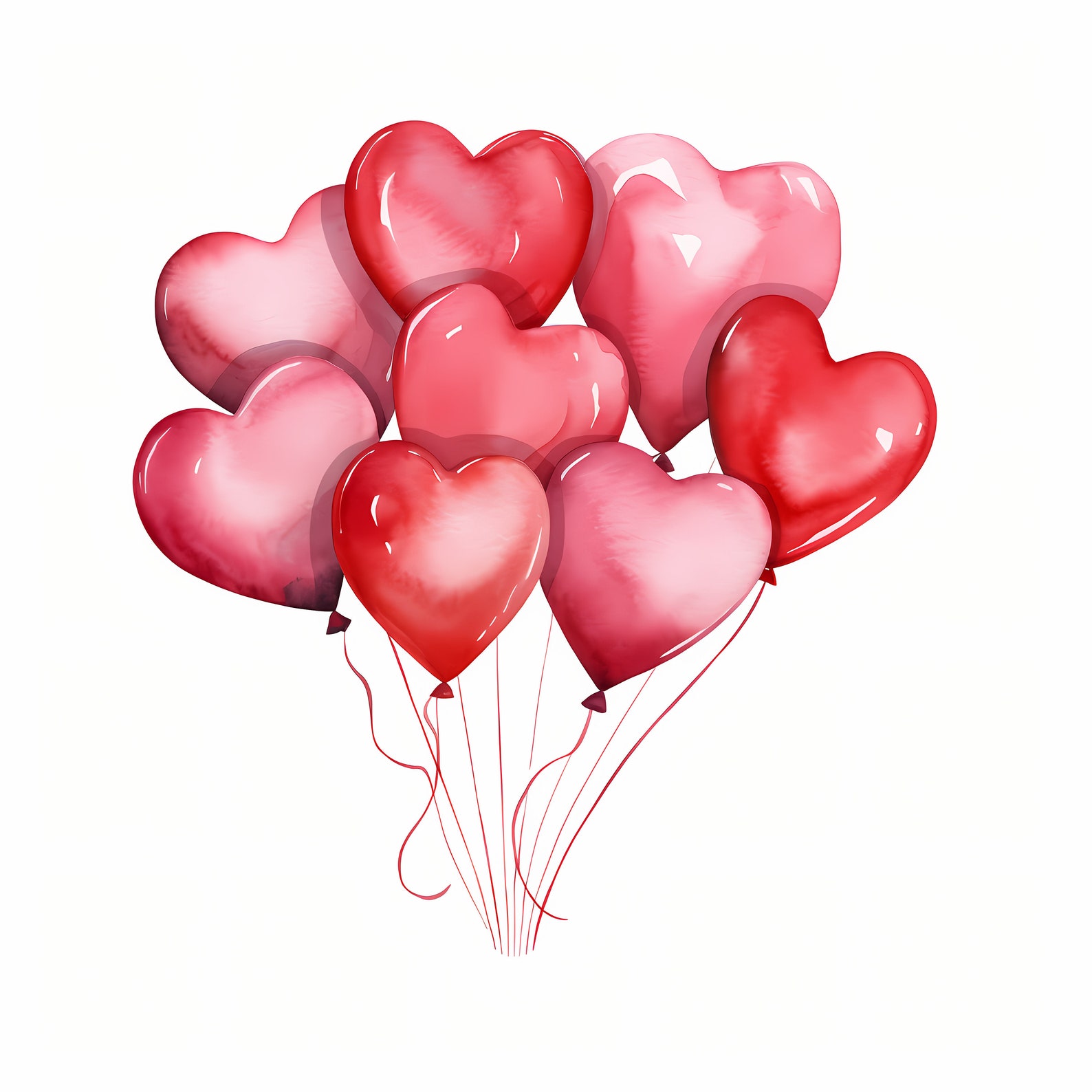 Heart Balloons Clipart, Valentine's Day Balloons Images, 10 Watercolor ...