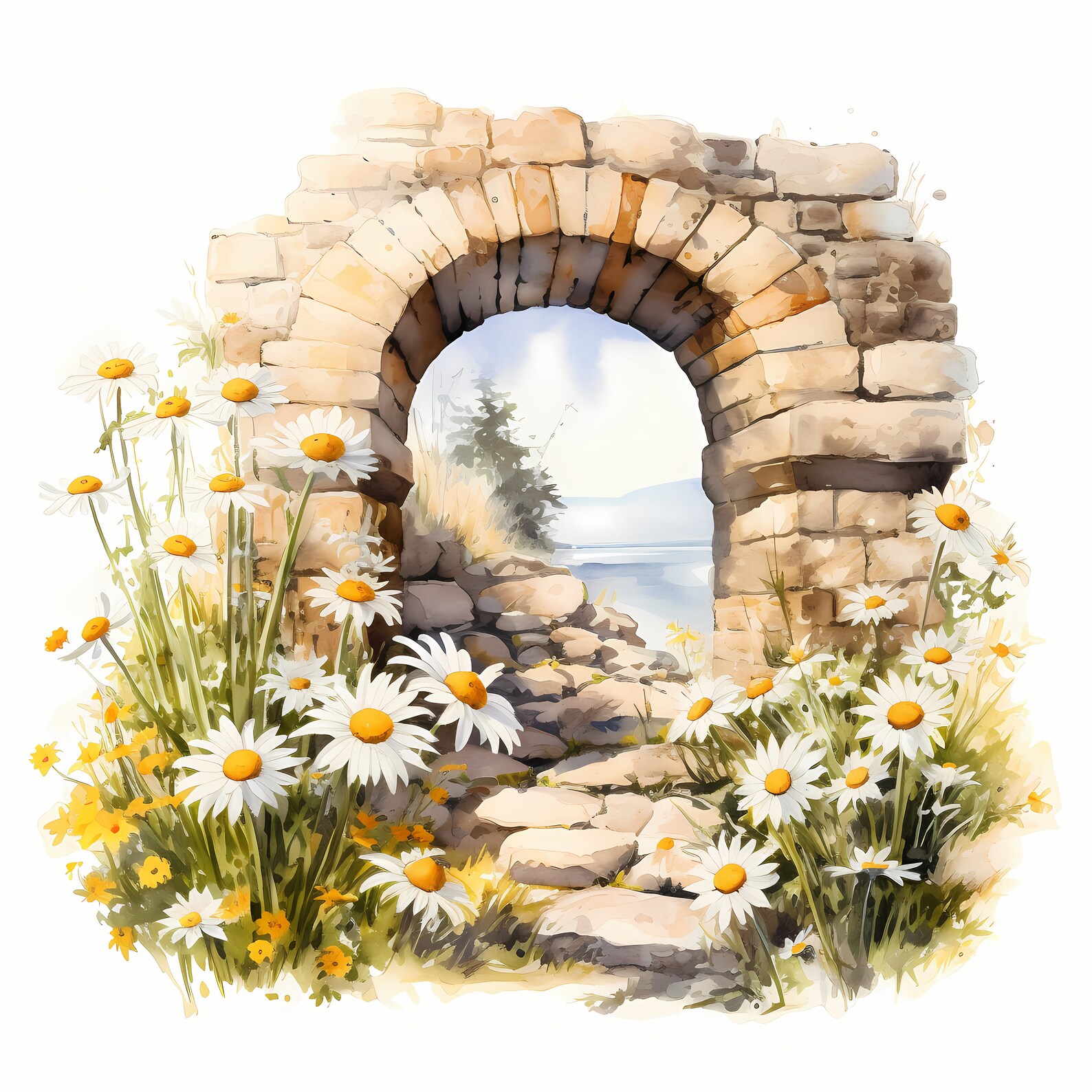 Stone Arch Clipart, Stone Arch With Flowers Images, 10 Watercolor Clip ...