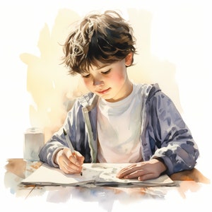 Child Writing Clipart, Back to School Images, 10 Watercolor Clip Art ...