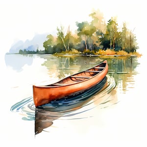 Canoe Clipart, Canoe in Lake Images, 10 Watercolor Clip Art, Printable ...