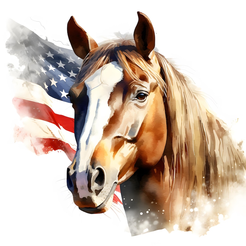 Watercolor Patriotic Horse Clipart: American Flag Jpgs (commercial Use ...