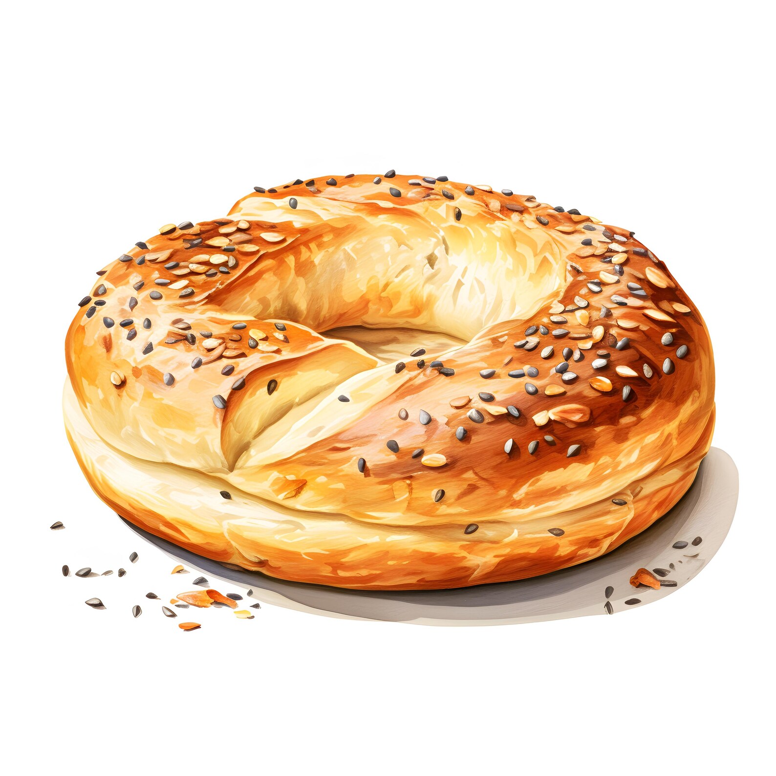 Watercolor Bagel Clipart: Printable Bakery Art (jpgs, Commercial Use ...