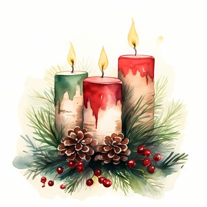 Candles Clipart, Christmas Candles Images, 10 Watercolor Clip Art ...