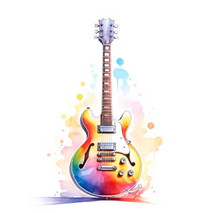 Watercolor Electric Guitar Clipart: Colorful Music Art (jpgs) - Etsy