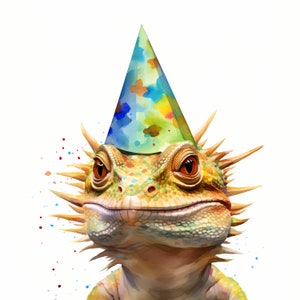 Funny Lizard Clipart, Reptile With Party Hat Images, 10 Watercolor Clip ...