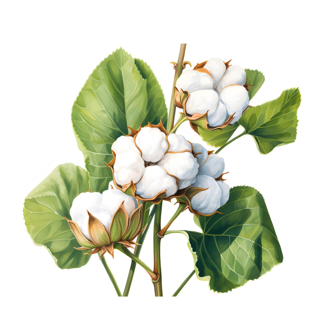 Watercolor Cotton Flower Clipart: Printable Cotton Bolls (jpgs ...