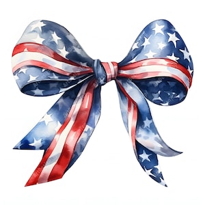 Patriotic Ribbon Clipart, Patriotic Bows Images, 10 Watercolor Clip Art ...