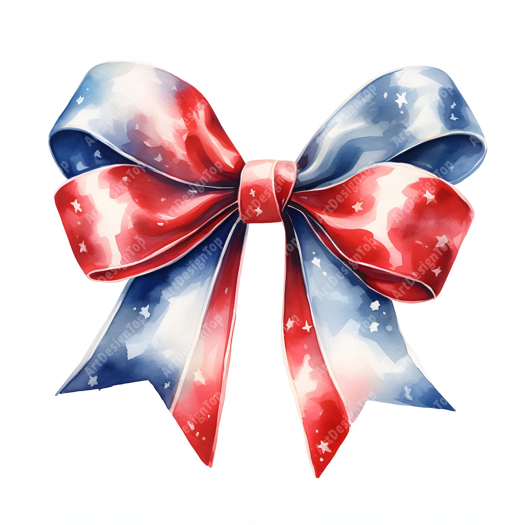 Patriotic Ribbon Clipart, Patriotic Bows Images, 10 Watercolor Clip Art ...