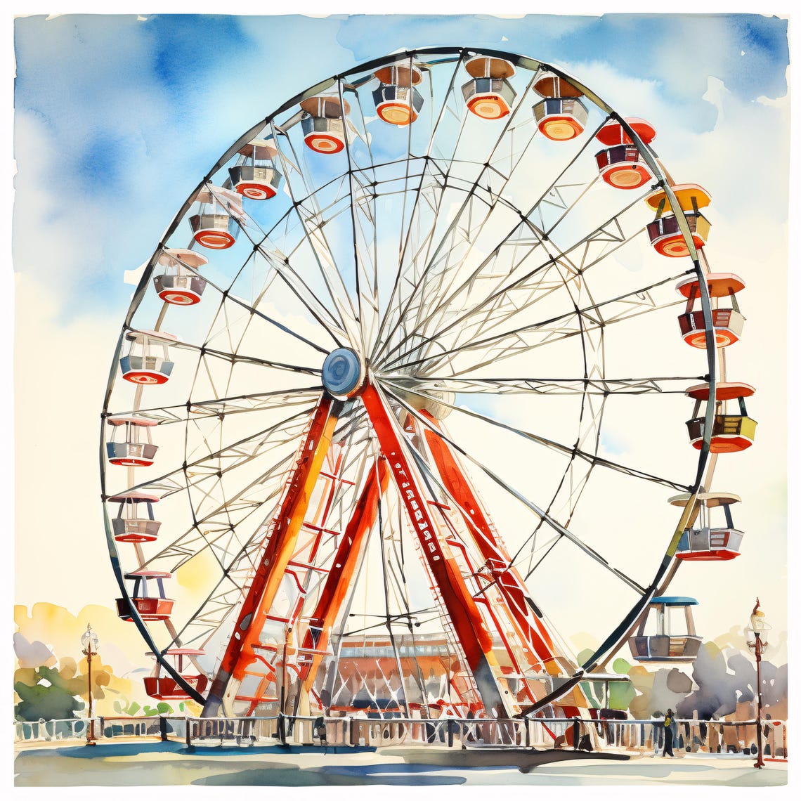 Ferris Wheel Clipart, Amusement Park Images, 10 Watercolor Clip Art ...