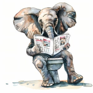 Elephant Clipart, Elephant on the Toilet Images, 10 Watercolor Clip Art ...