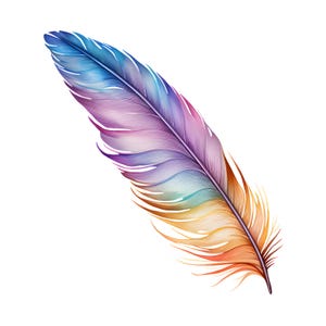 Watercolor Rainbow Feather Clipart: Bird Feather Images (jpgs) - Etsy