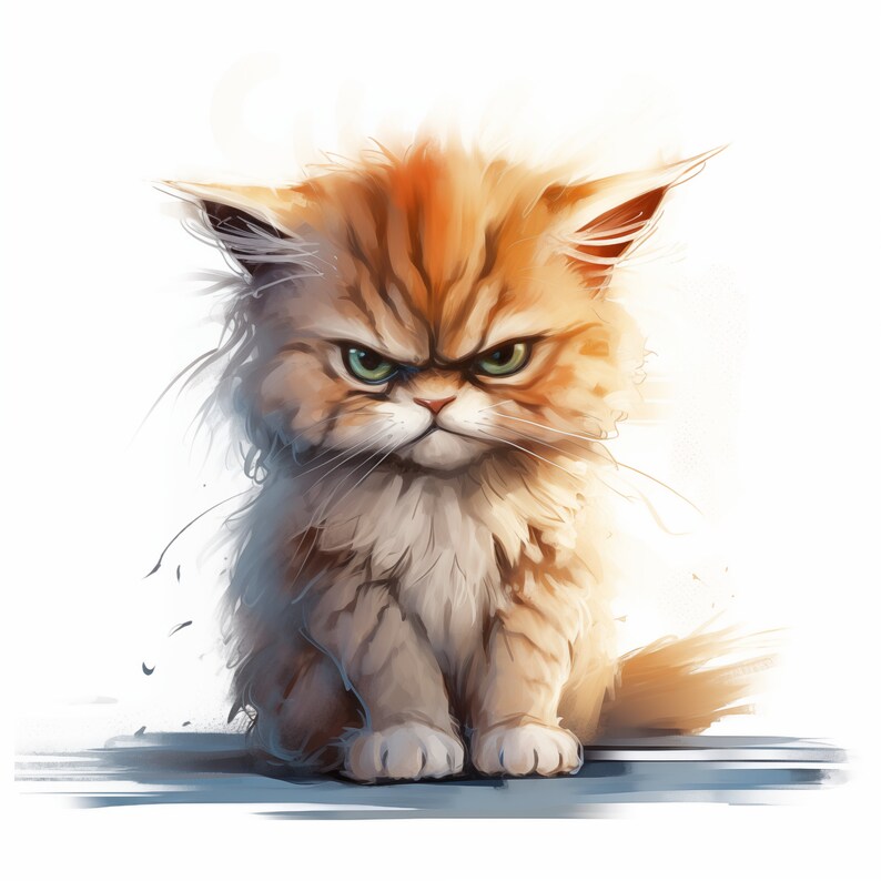 10 Sad Cat, Angry Cat, Grumpy Kitten JPG, Watercolor Clipart, Printable ...