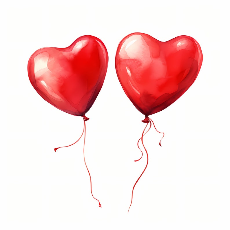 Heart Balloons Clipart, Valentine Balloons Images, 10 Watercolor Clip ...