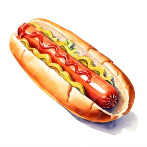 Hot Dogs Clipart, American Fast Food Images, 10 Watercolor Clip Art ...