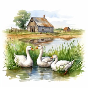 Geese Clipart, Farm Goose Images, 12 Watercolor Clip Art, Printable ...