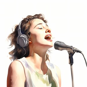 Watercolor Woman Singing Clipart: Microphone JPG Images (commercial Use ...