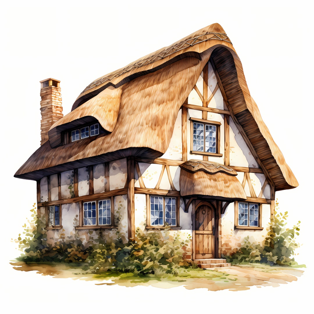 Thatched Roof House Clipart, English House Images, 10 Watercolor Clip ...
