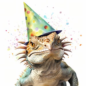 Funny Lizard Clipart, Reptile With Party Hat Images, 10 Watercolor Clip ...