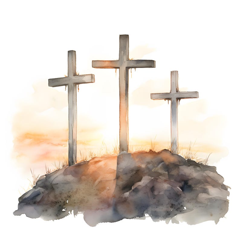 Watercolor Three Crosses Clipart: Sunset Scene (printable Jpgs) - Etsy