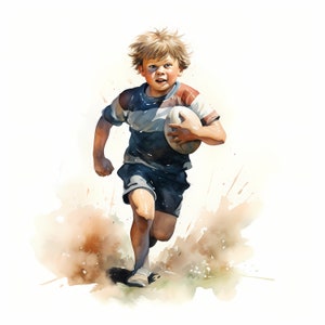 Rugby, Child Rugby Watercolor Clipart Set With 10 JPG Images Instant ...
