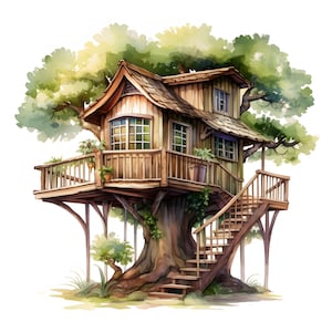 Treehouse Clipart, Children Tree House Images, 10 Watercolor Clip Art ...