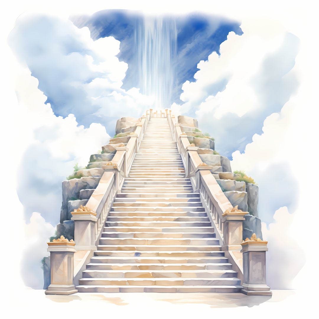 Watercolor Heaven Stairs Clipart: Heavenly Stairway JPG (digital ...