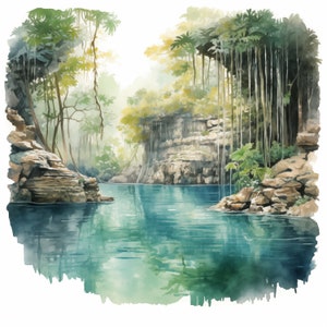 Cenote Landscape Clipart, Mexican Cenote Images, 10 Watercolor Clip Art ...