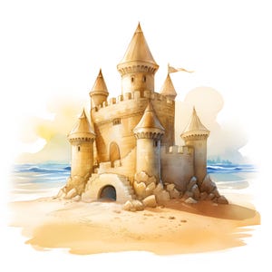 Watercolor Beach Castle Clipart: Sandcastle Images (jpgs, Commercial ...