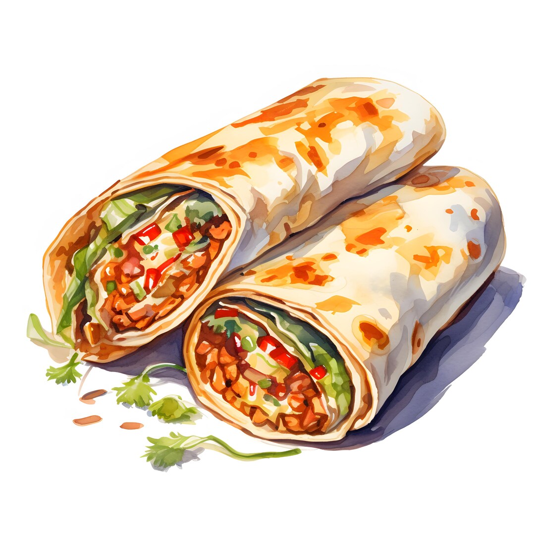 Burrito Clipart, Mexican Burrito Images, 10 Watercolor Clip Art ...