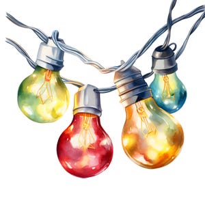 Watercolor Christmas Lights Clipart: String Lights JPG (commercial Use ...
