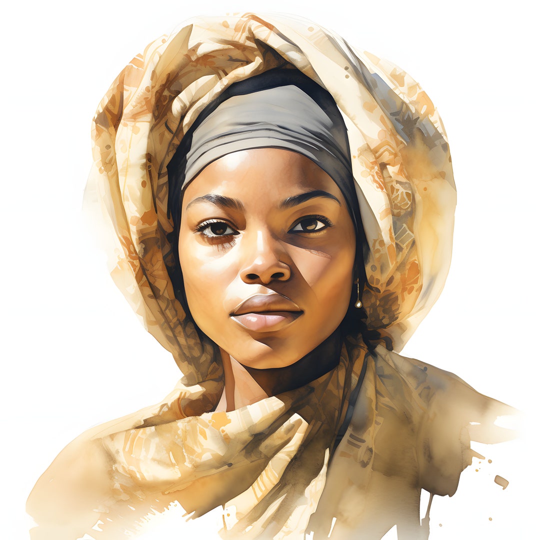 Watercolor African Woman Clipart: Printable Portrait (jpgs, Commercial ...
