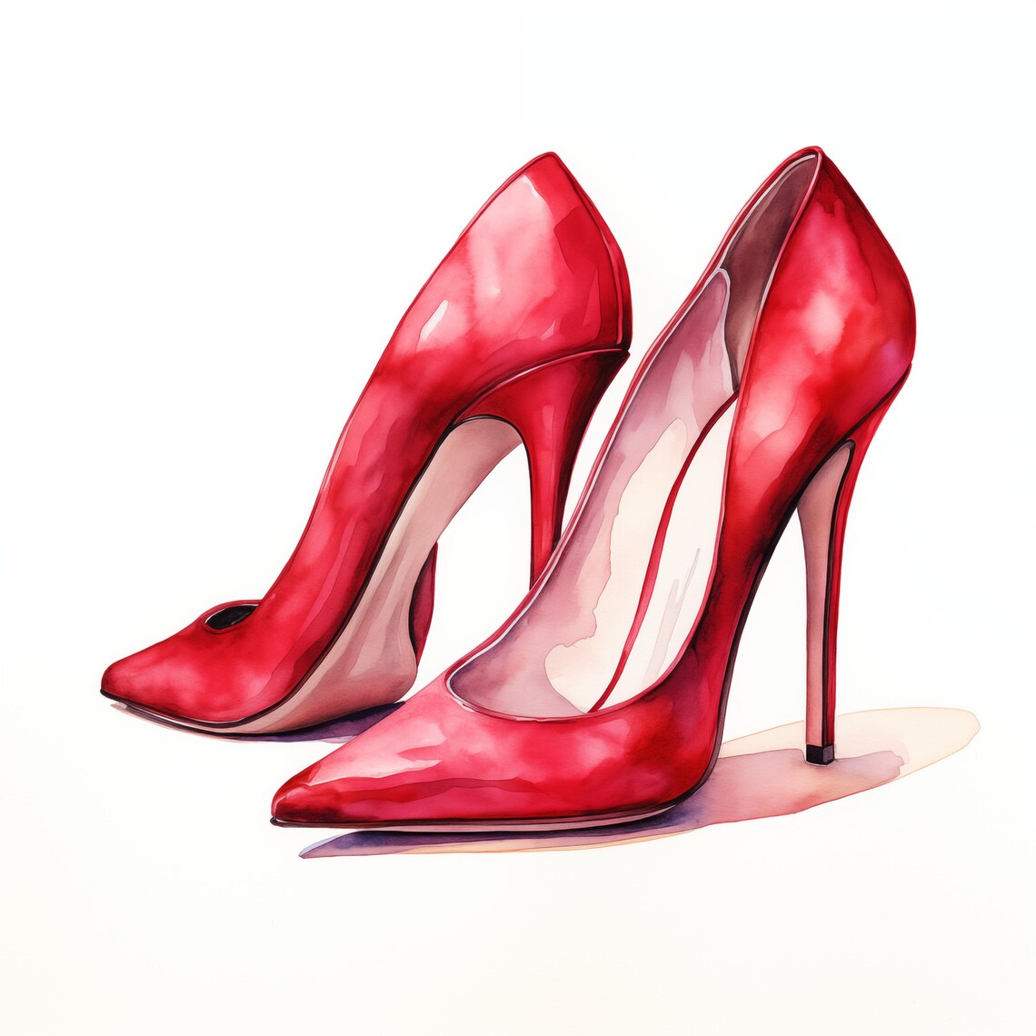 10 Red Highheels Clipart, Red High Heels JPG, Watercolor Clipart, High ...