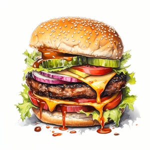 Cheeseburger Clipart, Tasty Burger, Hamburger Images, 10 Watercolor ...