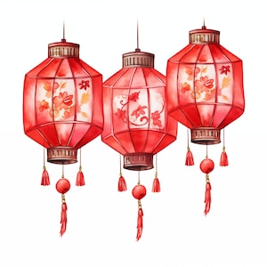 Chinese Lanterns Clipart, Lunar Year Lanterns Images, 10 Watercolor ...