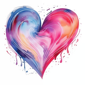 Watercolor Heart Clipart: Abstract Colorful Hearts (jpgs, Commercial ...