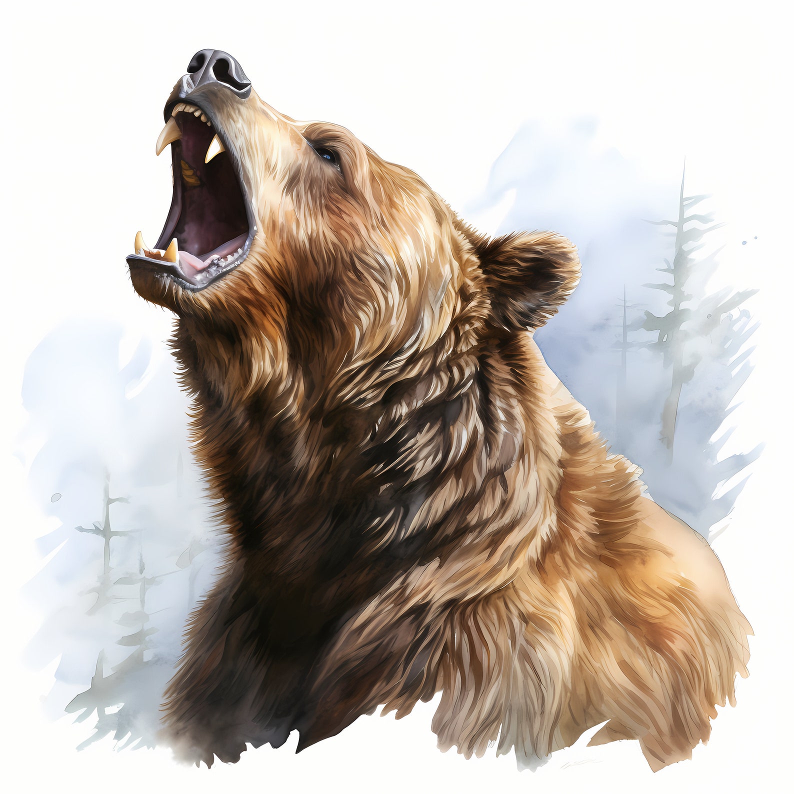 Howling Bear Clipart, Brown Bear in Forest Images, 10 Watercolor Clip ...