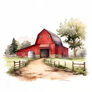 Farm Barn Clipart, Red Farm Barn Images, 10 Watercolor Clip Art ...